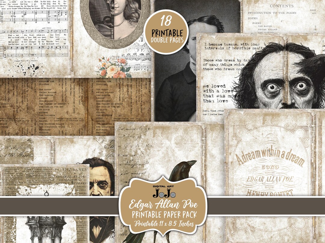 Edgar Allan Poe Junk Journal Papers, Vintage Gothic Pages, Printable ...