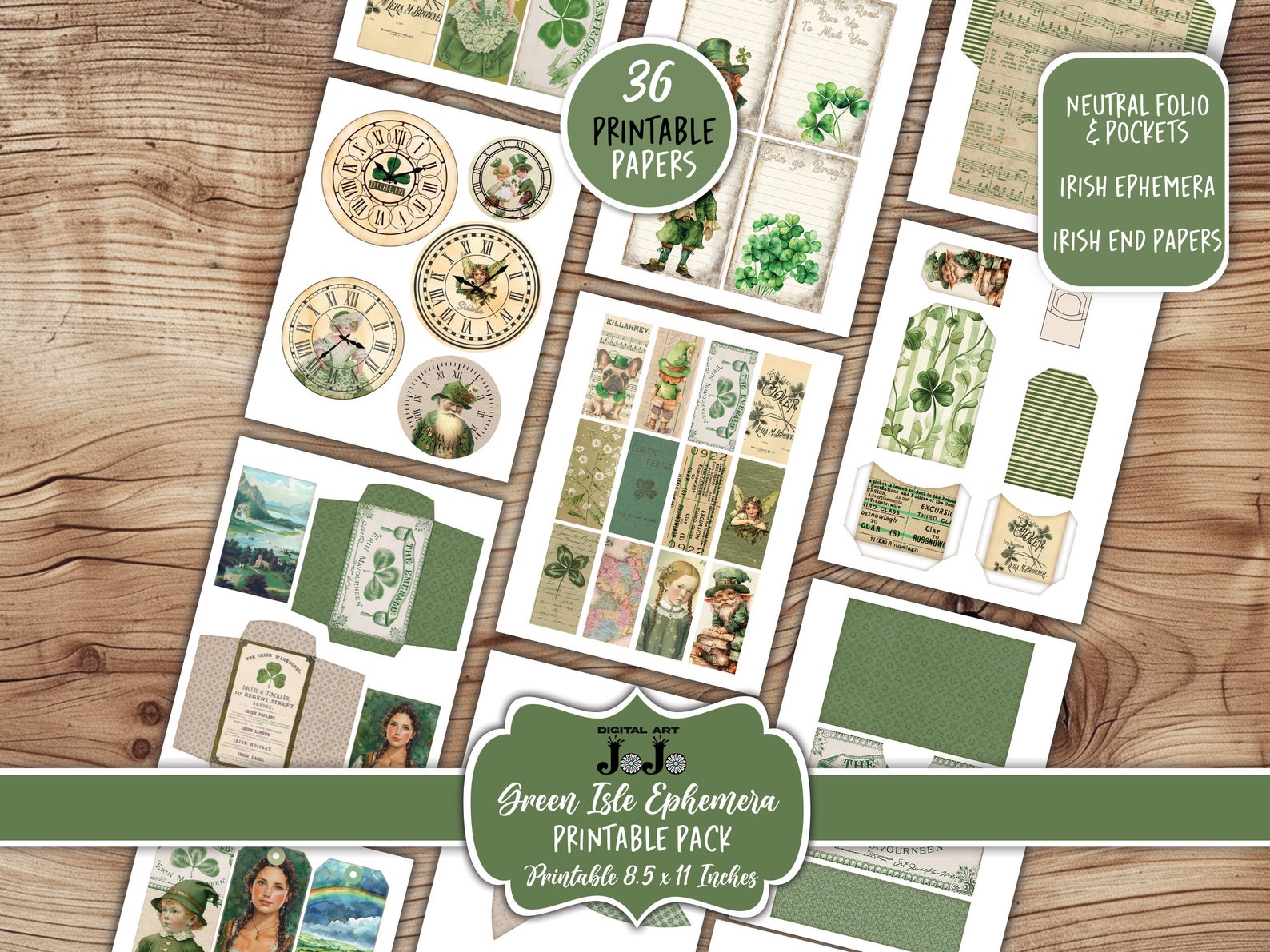 Irish Junk Journal Ephemera Kit, St Patricks Day, Scrapbook Papers Set ...