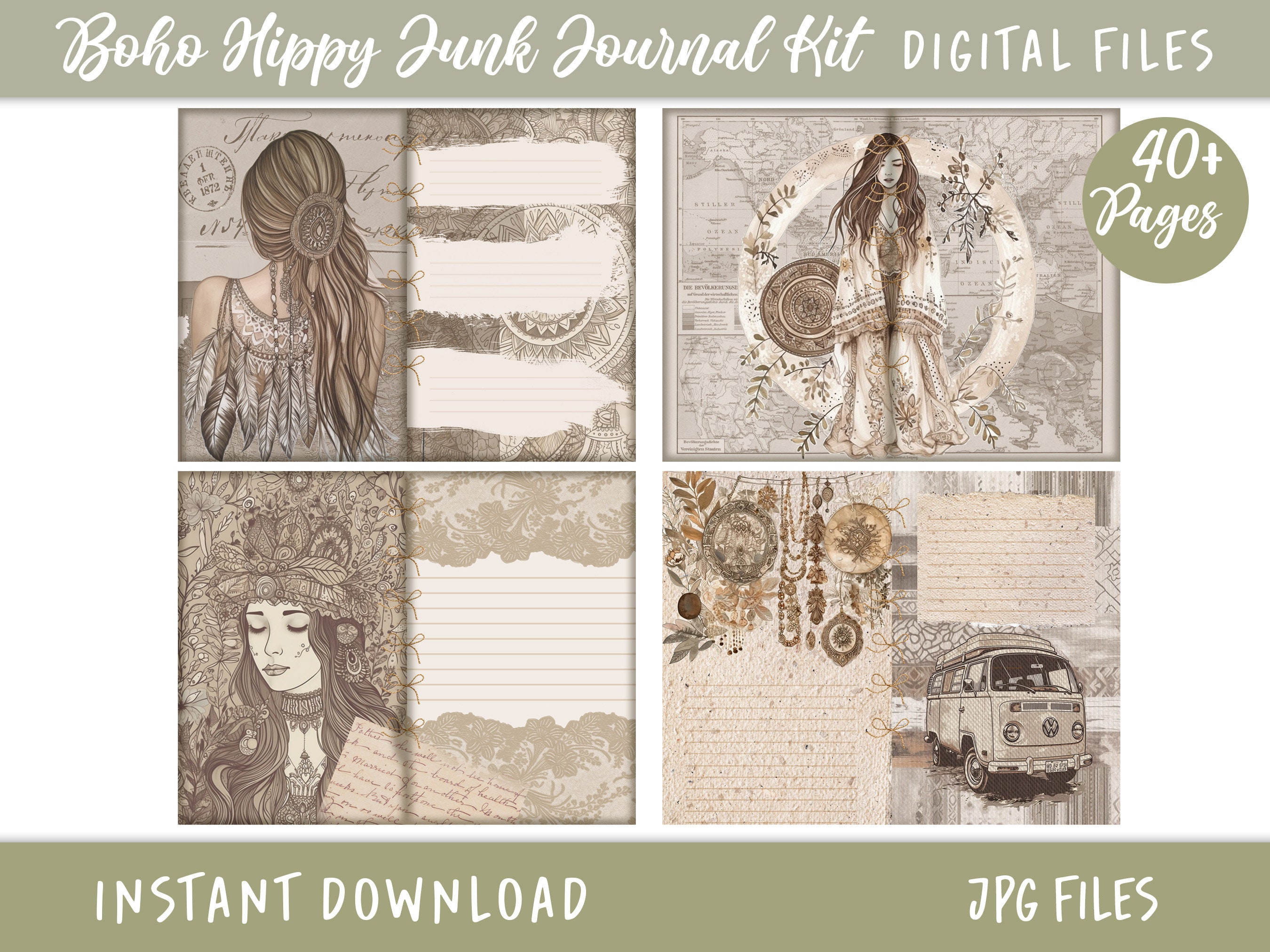 Boho Junk Journal Kits Digital Download Bohemian Printable - Etsy