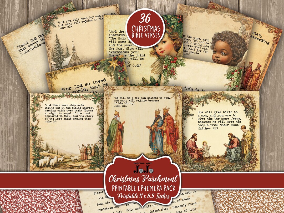 Printable Christmas Bible Verse Cards, Scripture Words for Junk Journal ...