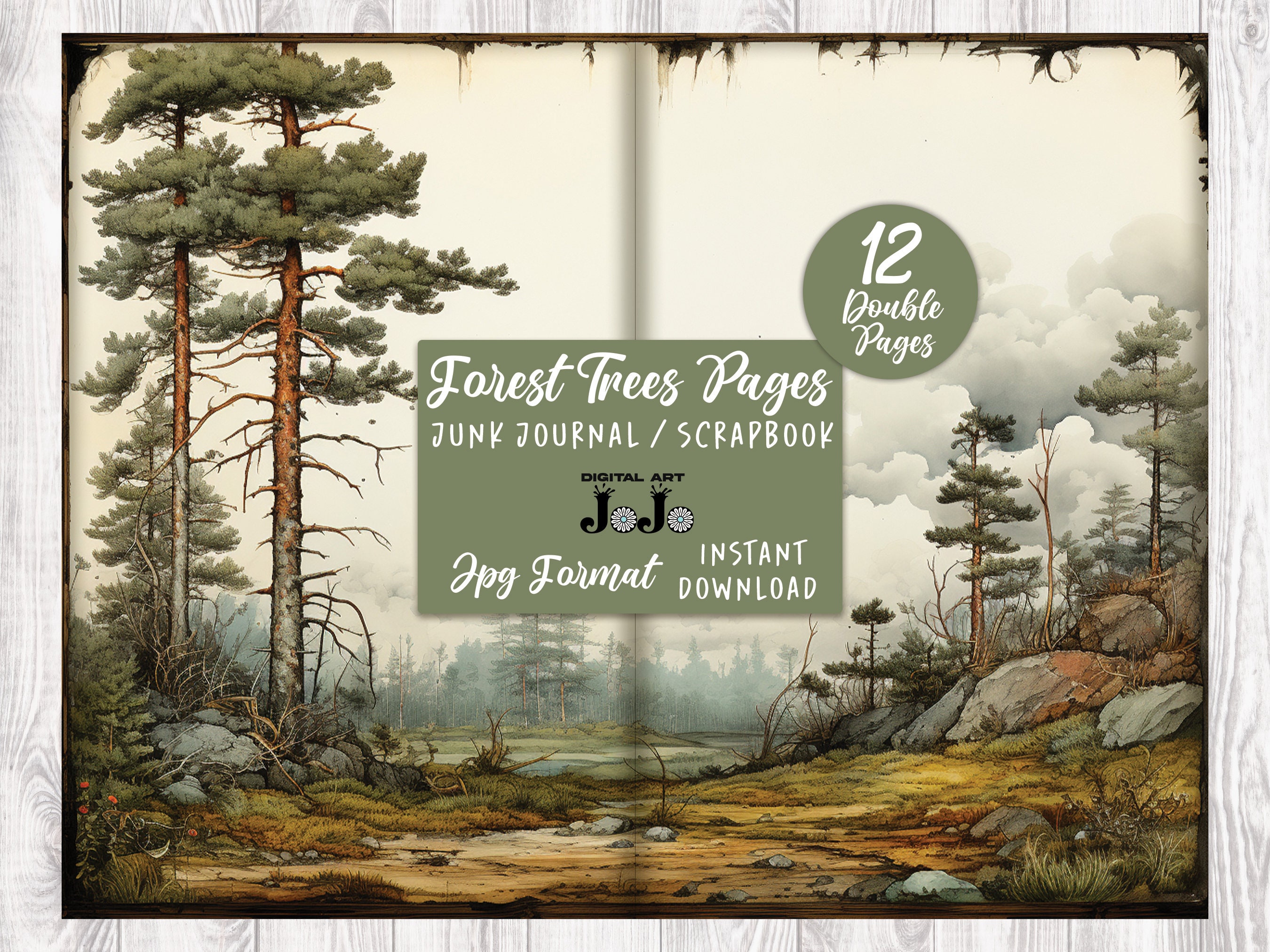 Vintage Forest Junk Journal Printable Papers, Vintage Trees Collage ...