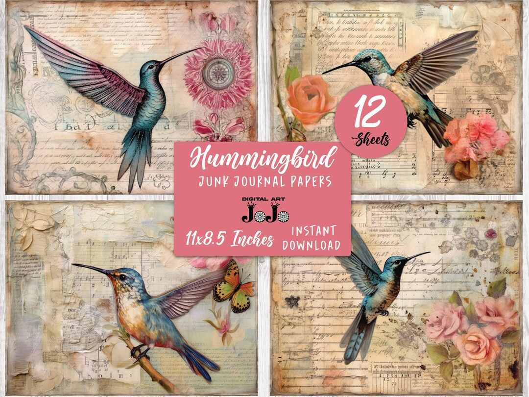 Bird Junk Journal Pages Digital Kit, Scrapbooking Papers, Collage ...