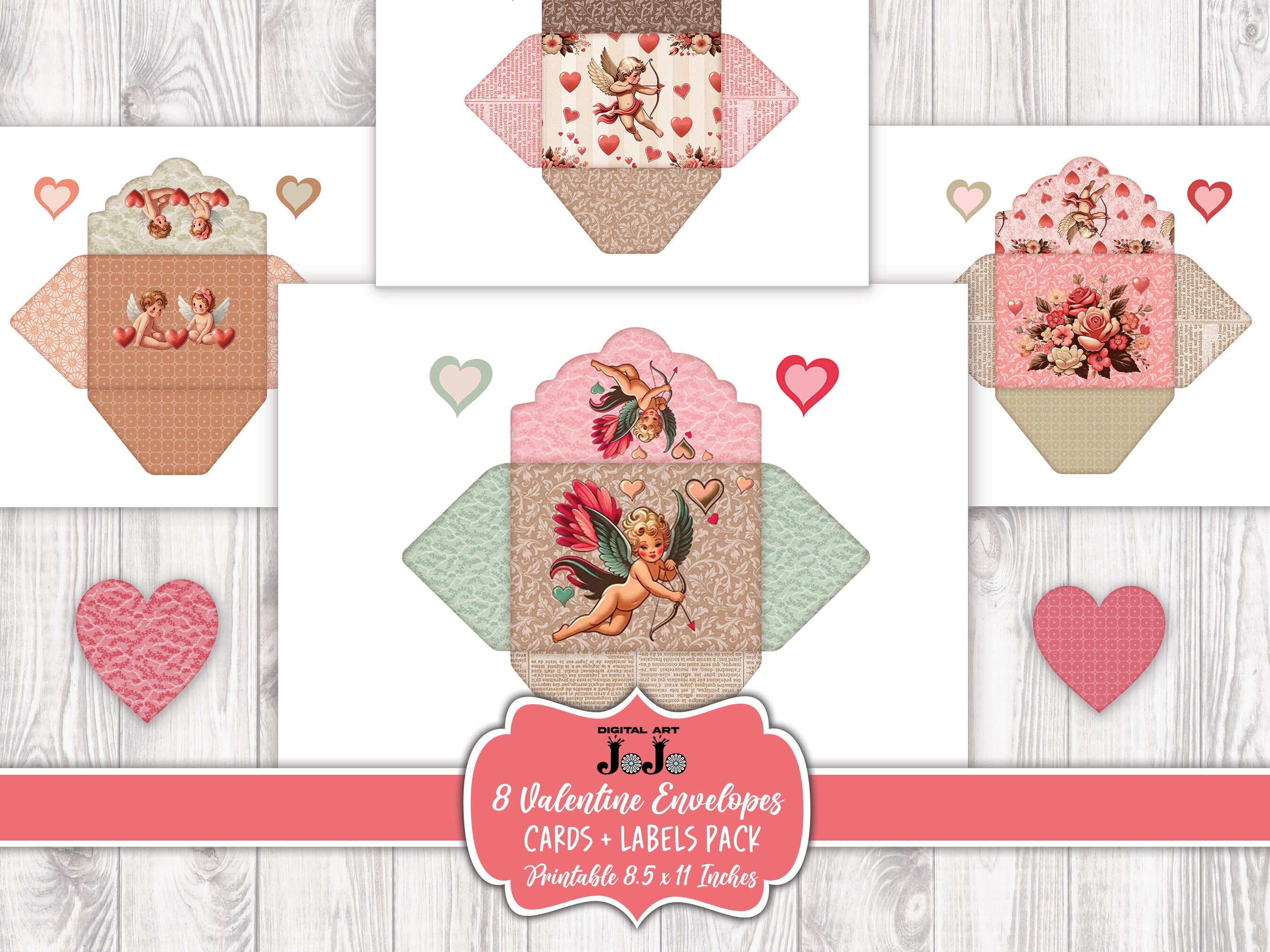 Valentine's Day Printable Cards Envelopes, Love Heart Scrapbook Set ...