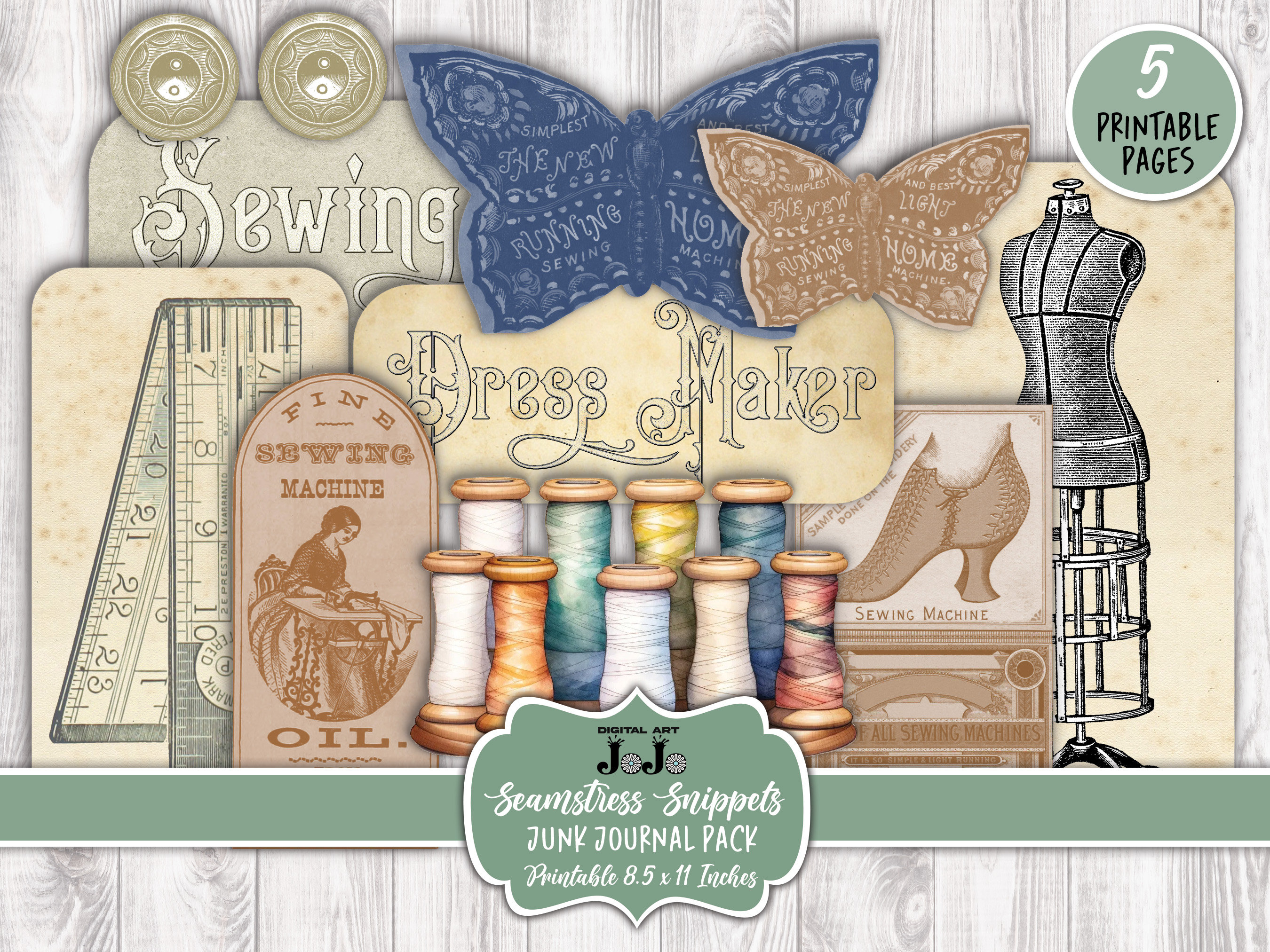 Seamstress Scrap Pack, Sewing Junk Journal Ephemera, Vintage Printable ...