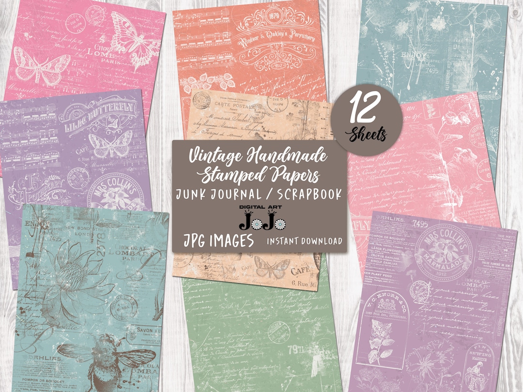 Vintage Handmade Junk Journal Papers, Digital Kit, Stamped Printable ...