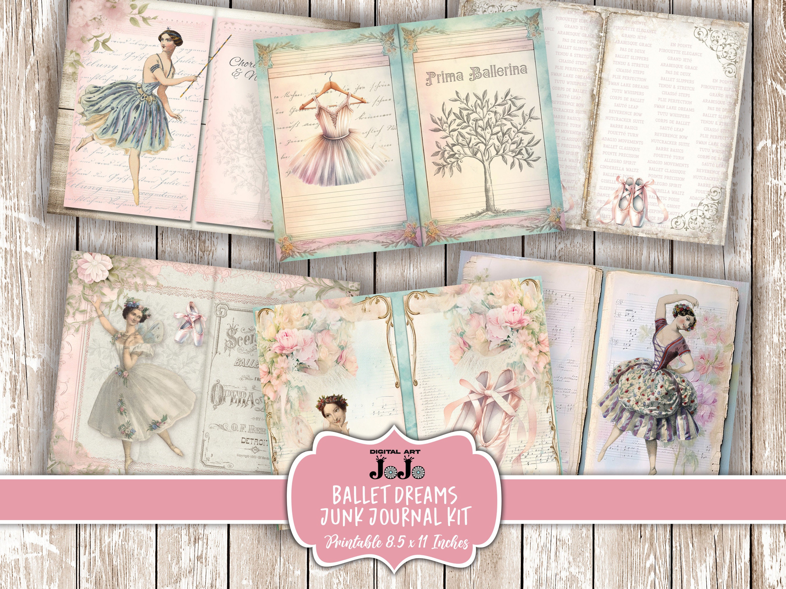 Ballet Junk Journal Kit, Ballerina Vintage Papers, Dance Handmade Pages ...