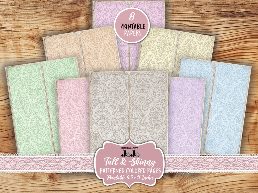 Tall Skinny Junk Journal Papers Kit, Pastel Color Scrapbook Pages Set ...