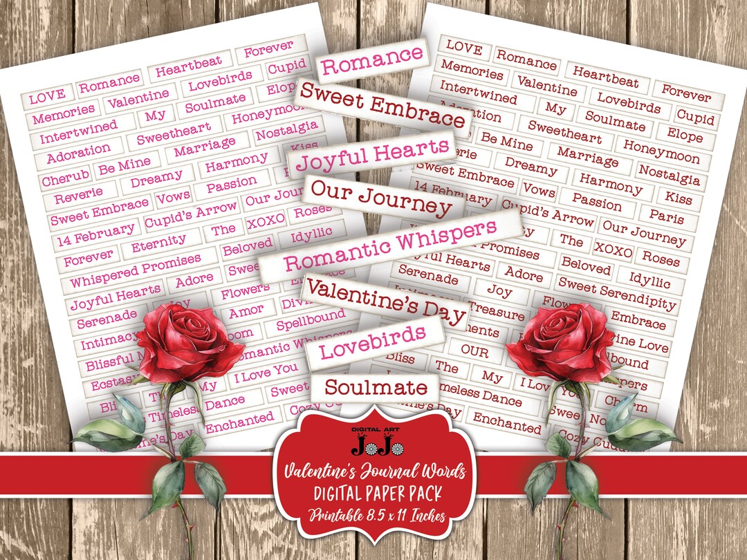 Valentine's Day Junk Journal Words, Love Printable Word Labels, Romance ...