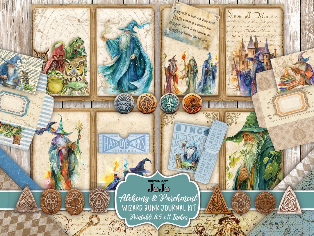 Wizard Junk Journal Kit, Printable Academia Pages, Scrapbook Paper Set ...