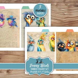 Funny Birds Tabbed Folders, Mini Vintage Junk Journal Ephemera Kit ...