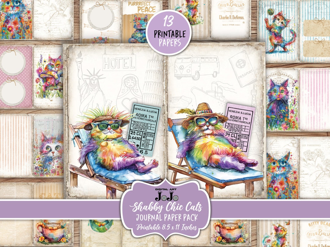 Cats Junk Journal Printable Papers Kit, Vintage Shabby Chic Pages, Boho ...