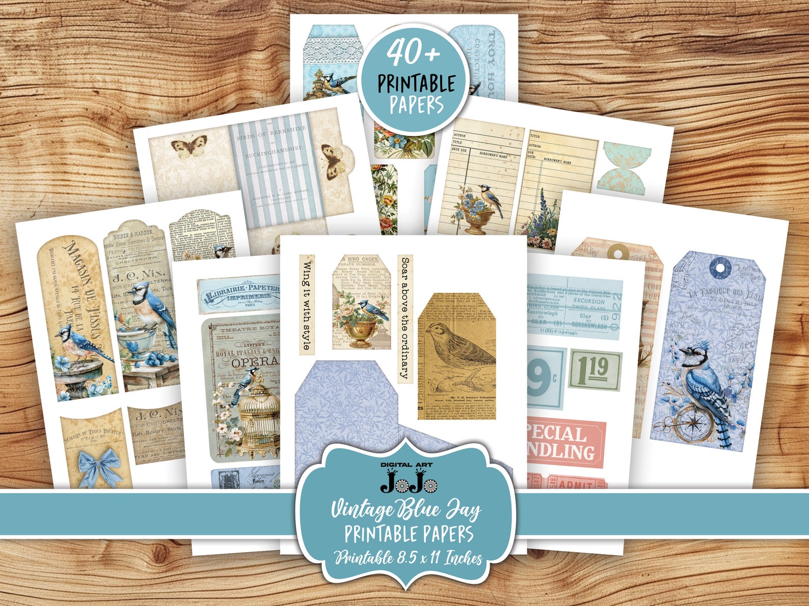 Birds Junk Journal Kit, Digital Nature Papers, Blue Jay Pages, Vintage ...