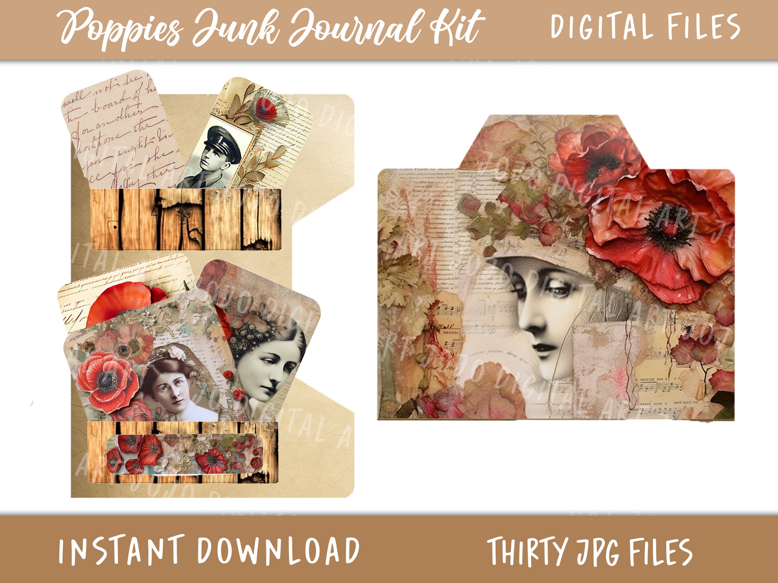 Poppies Junk Journal Craft Kit Printable Pages Red Poppy - Etsy