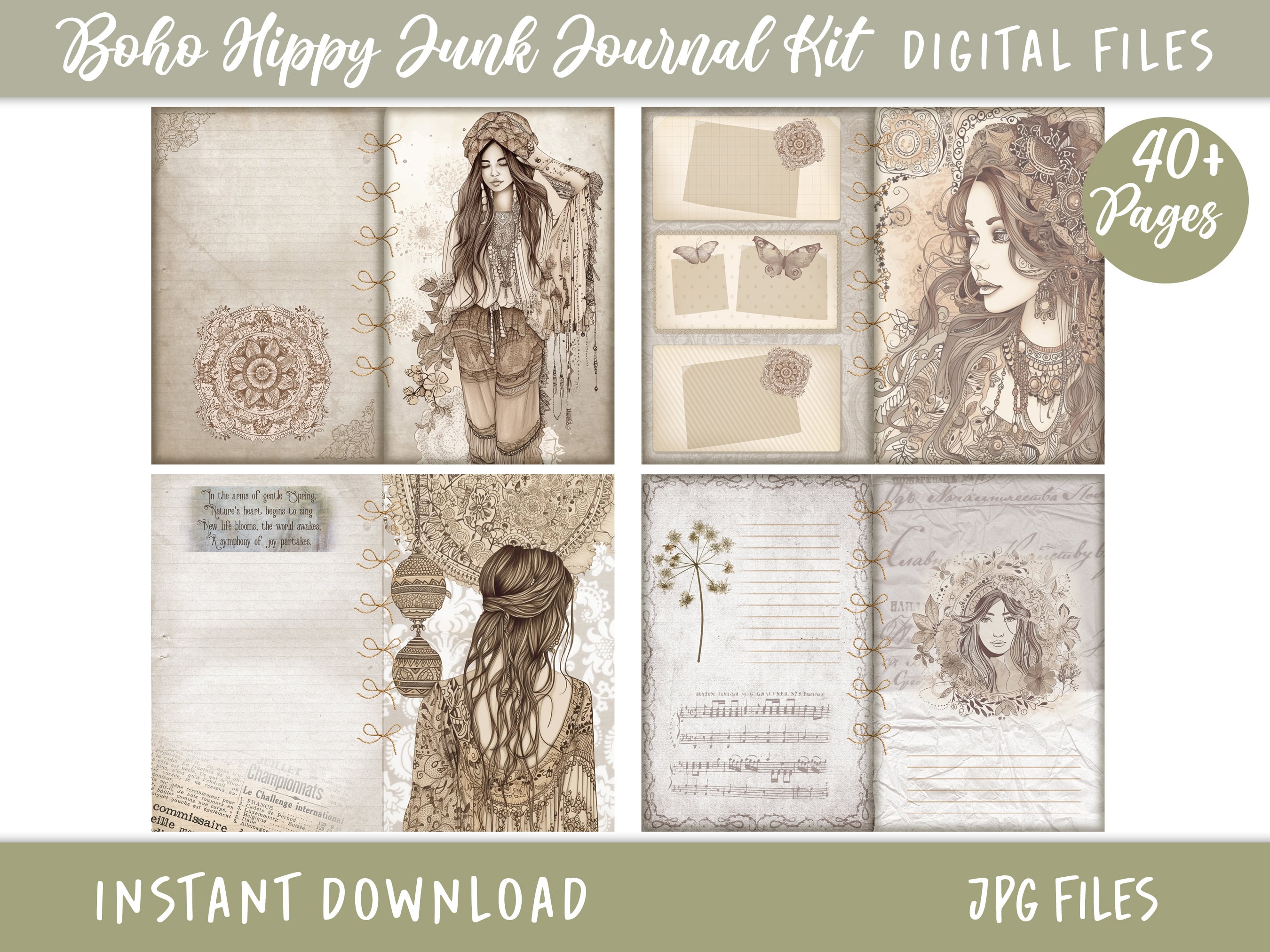 Boho Junk Journal Kits Digital Download Bohemian Printable - Etsy