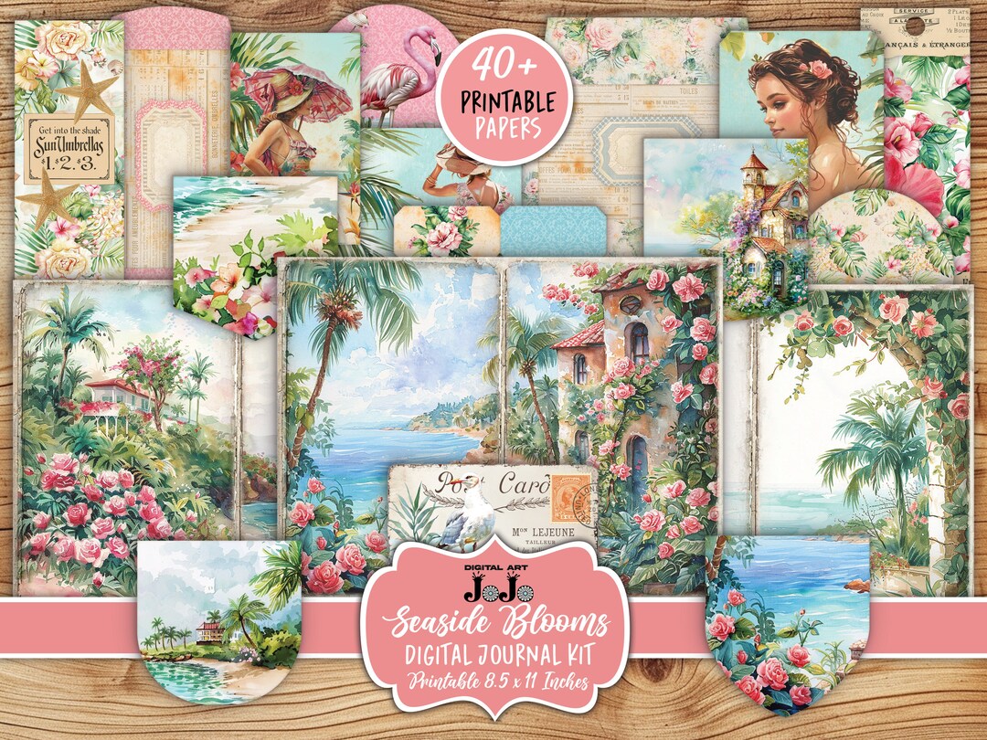 Beach Junk Journal Kit, Digital Summer Papers, Vintage Tropical Pages ...