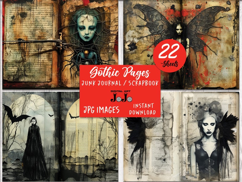 Dark Academia Gothic Junk Journal Pages, Scrapbooking Papers, Collage ...