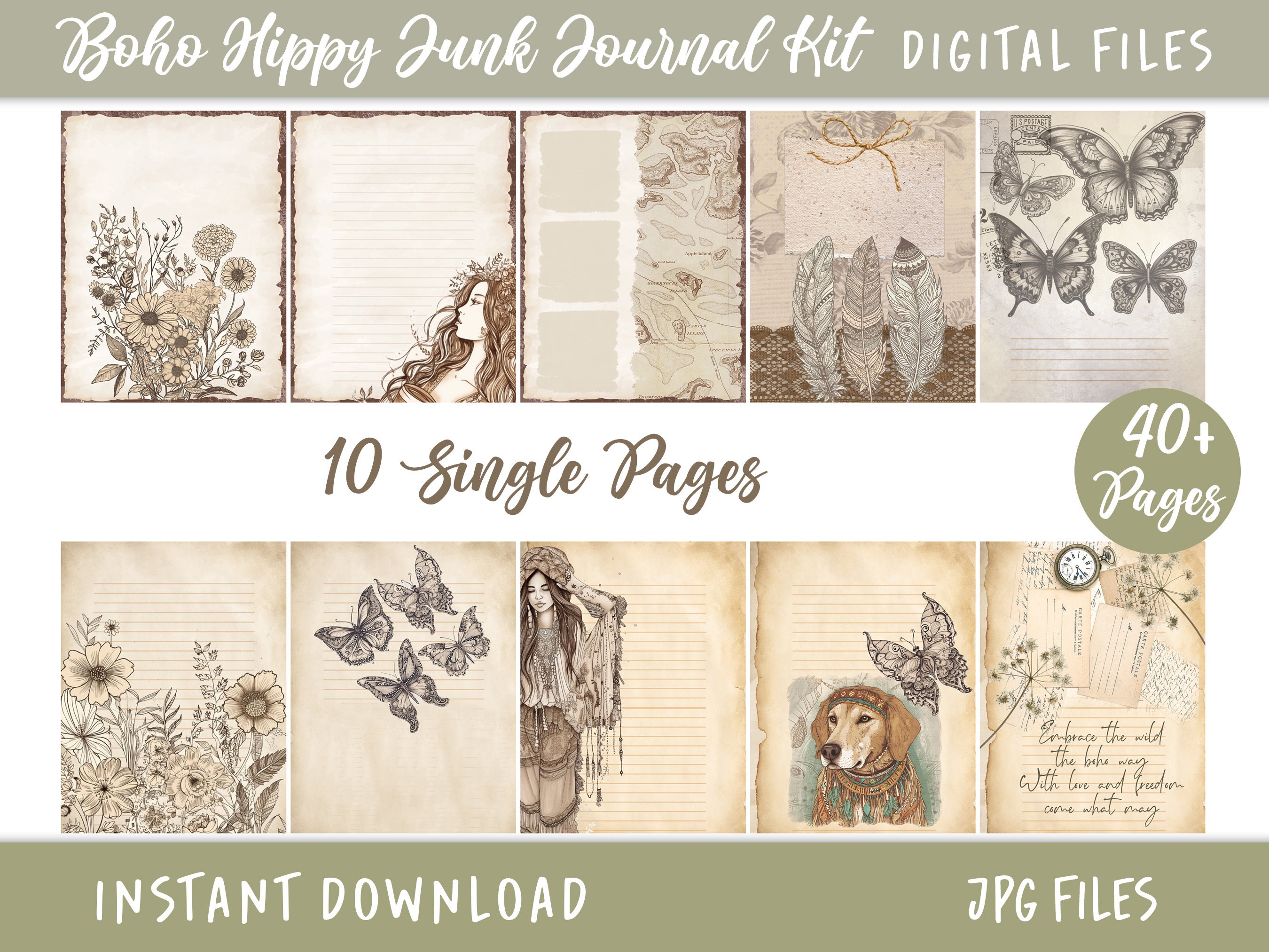 Boho Junk Journal Kits Digital Download Bohemian Printable - Etsy