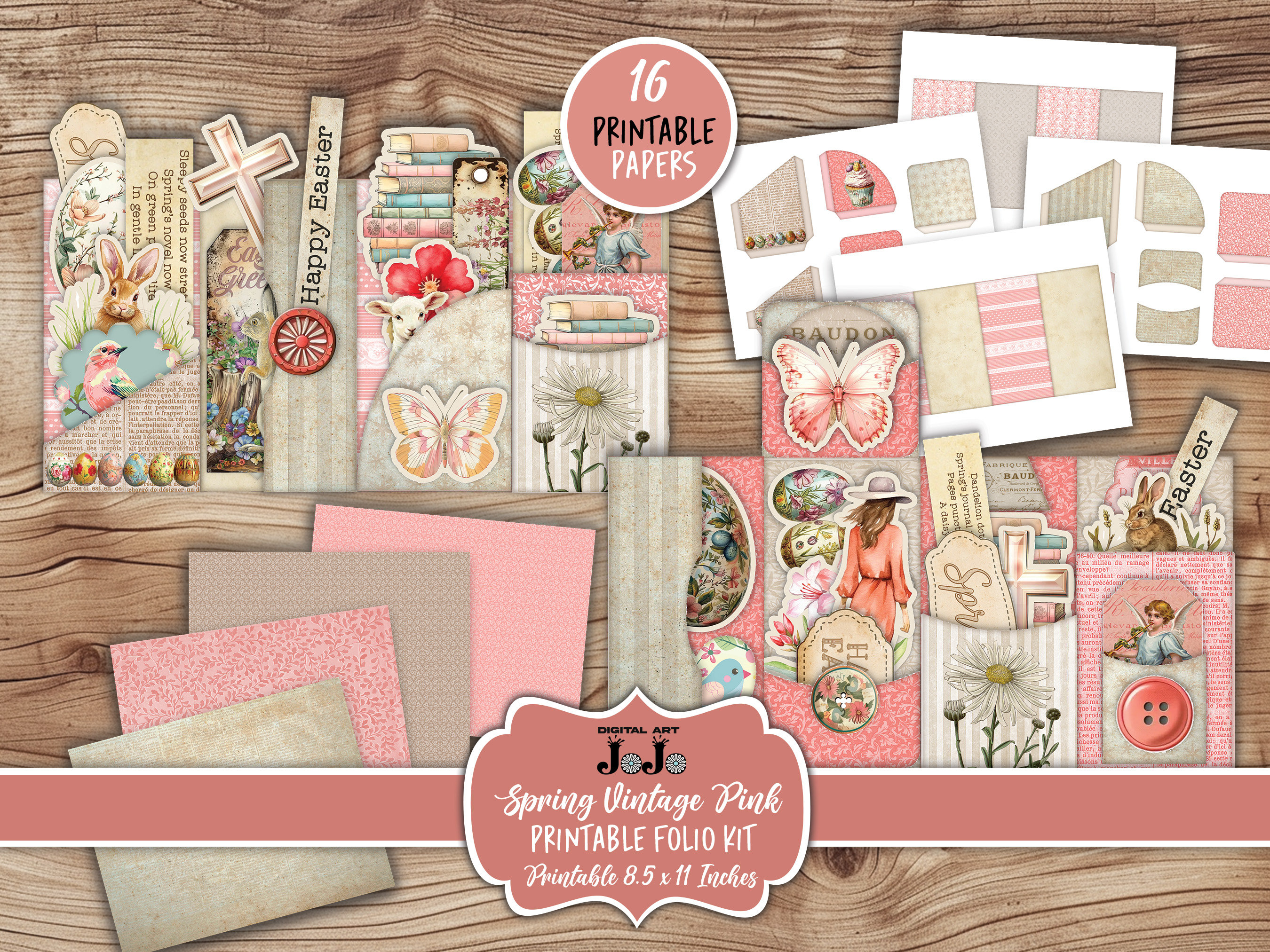 Spring Junk Journal Folio Printables, Scrapbook Easter Digital Wallet, Simple Craft Kit, Gift ...