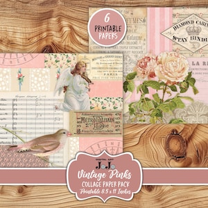 Vintage Pink Collage Kit, Junk Journal, Scrapbooking, Printable Sheets ...