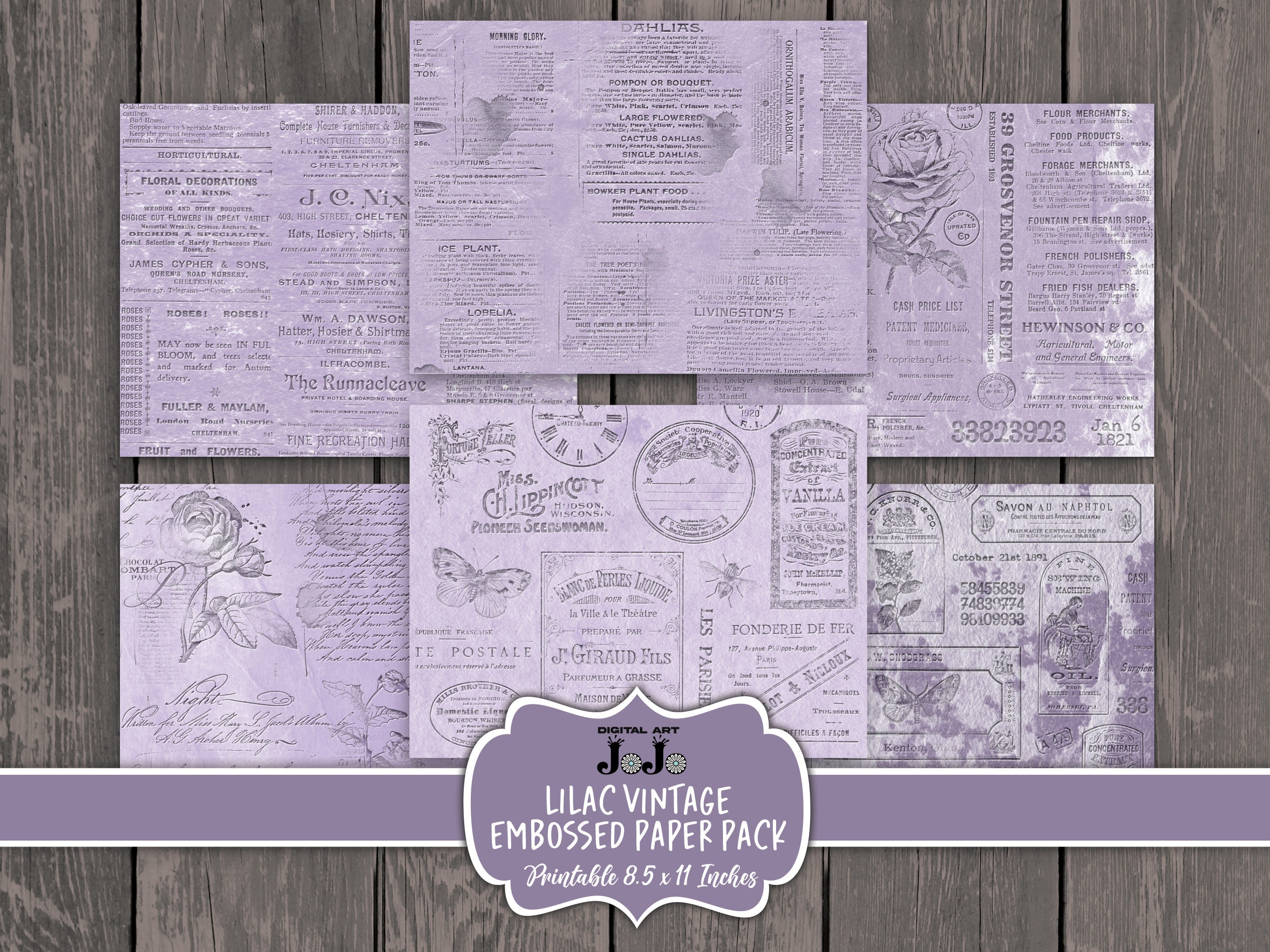 Purple Vintage Junk Journal Papers, Lilac Printable Pages Pack, Digital ...