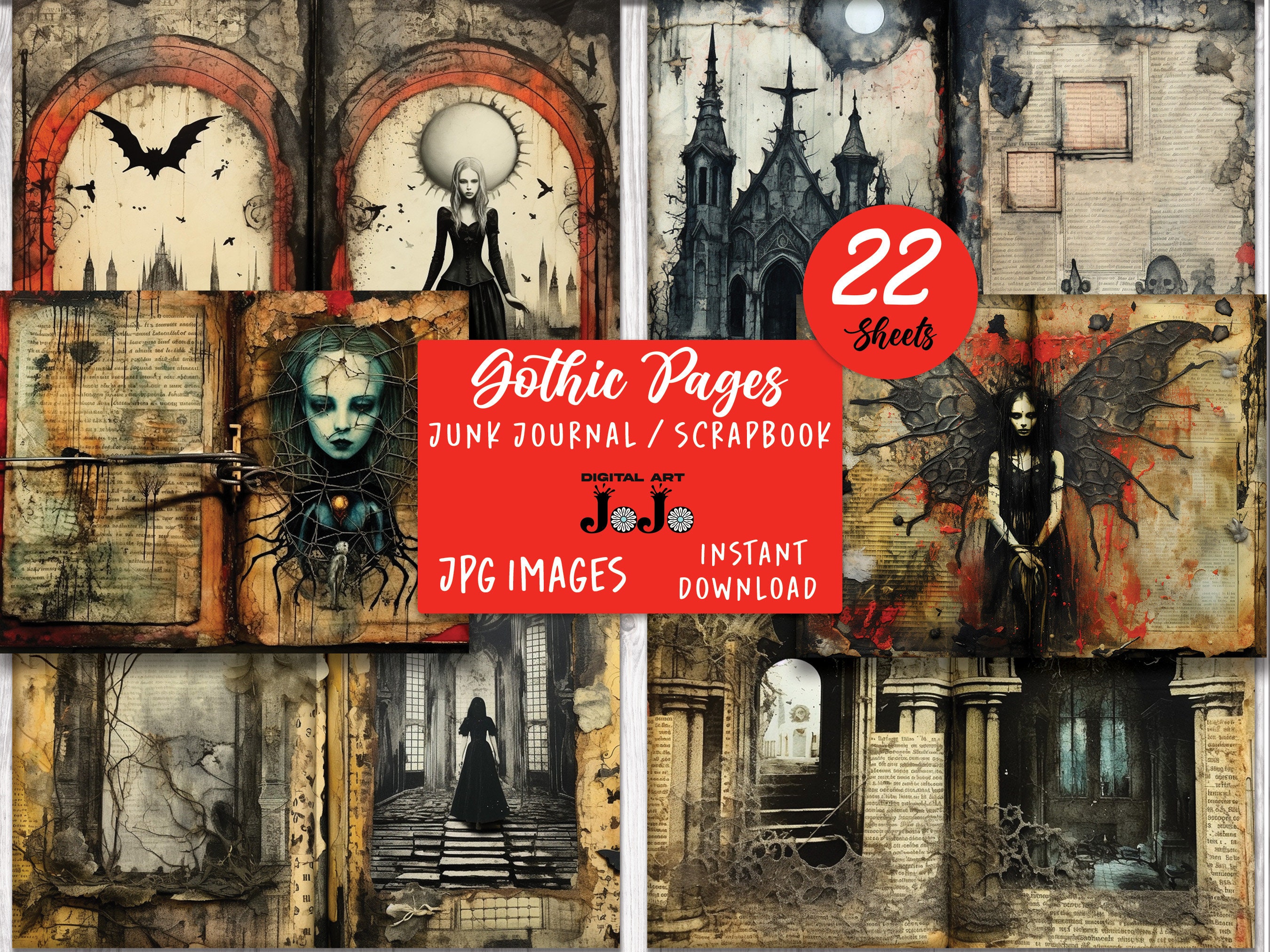 Dark Academia Gothic Junk Journal Pages, Scrapbooking Papers, Collage ...
