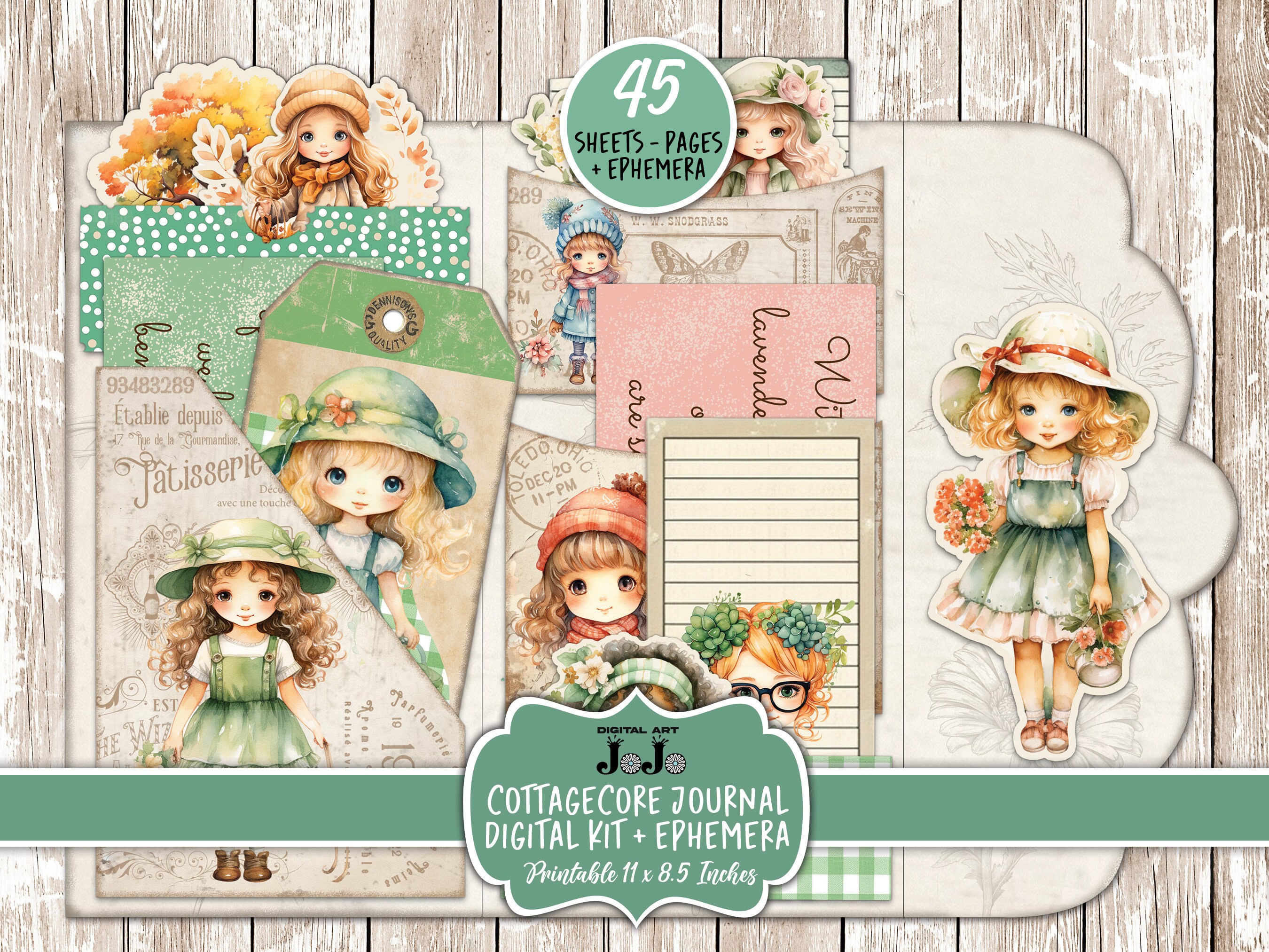 Cottage Girls Junk Journal Kit, Cottagecore Scrapbook Supplies ...