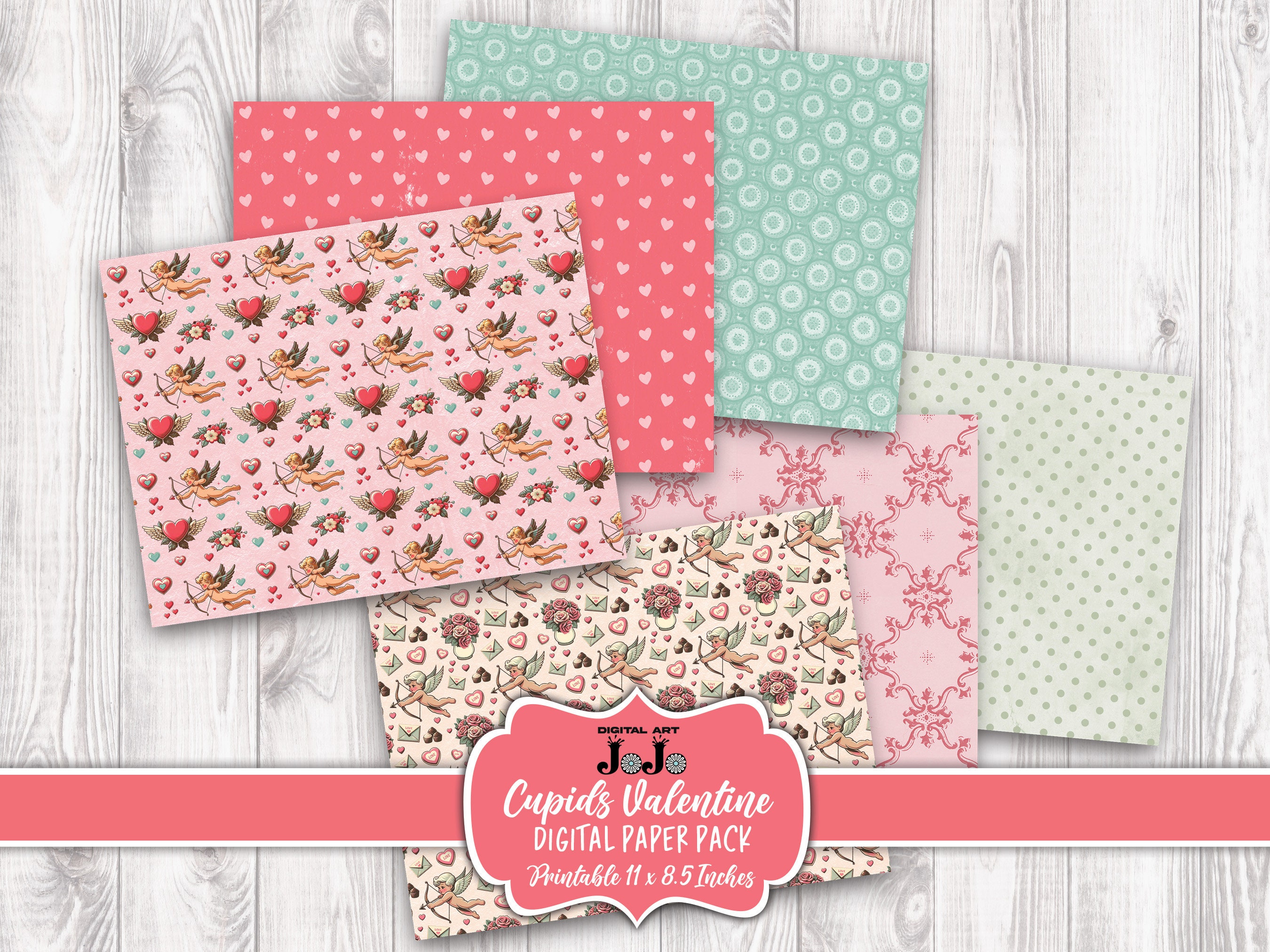 Valentine Junk Journal Digital Paper, Love Heart Scrapbook Pages Set ...
