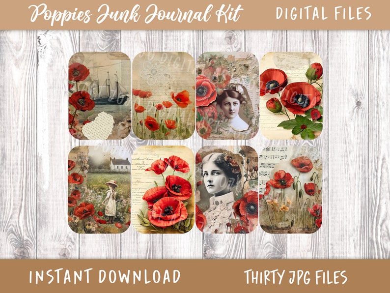 Poppies Junk Journal Craft Kit Printable Pages Red Poppy - Etsy