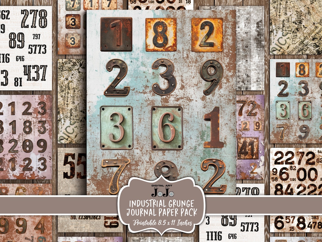 Grunge Numbers Junk Journal Papers, Industrial Printable Pages Pack ...