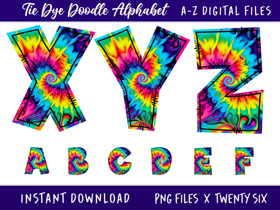 Rainbow Tie Dye Alphabet PNG Bundle, Colorful Tie Dye Color Fill ...
