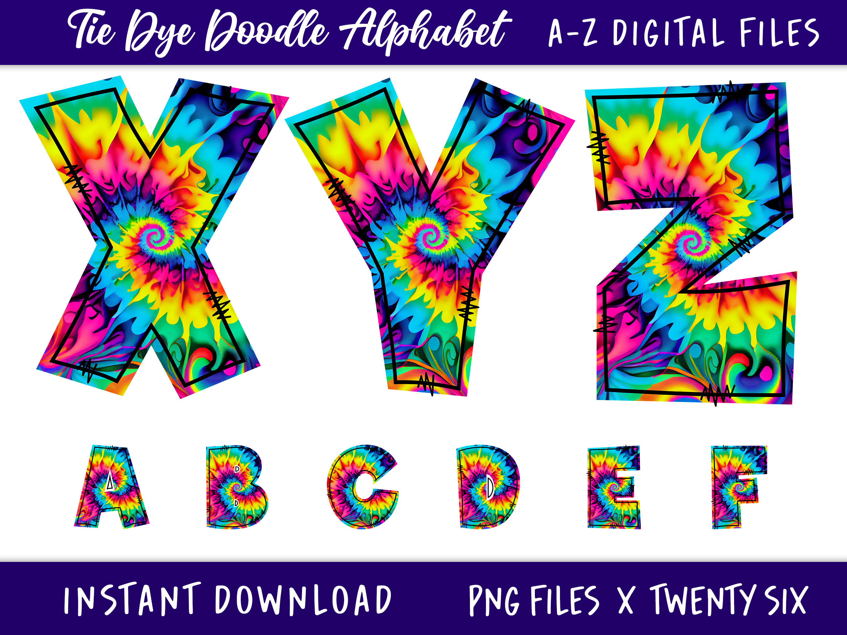 Rainbow Tie Dye Alphabet PNG Bundle Colorful Tie Dye Color - Etsy