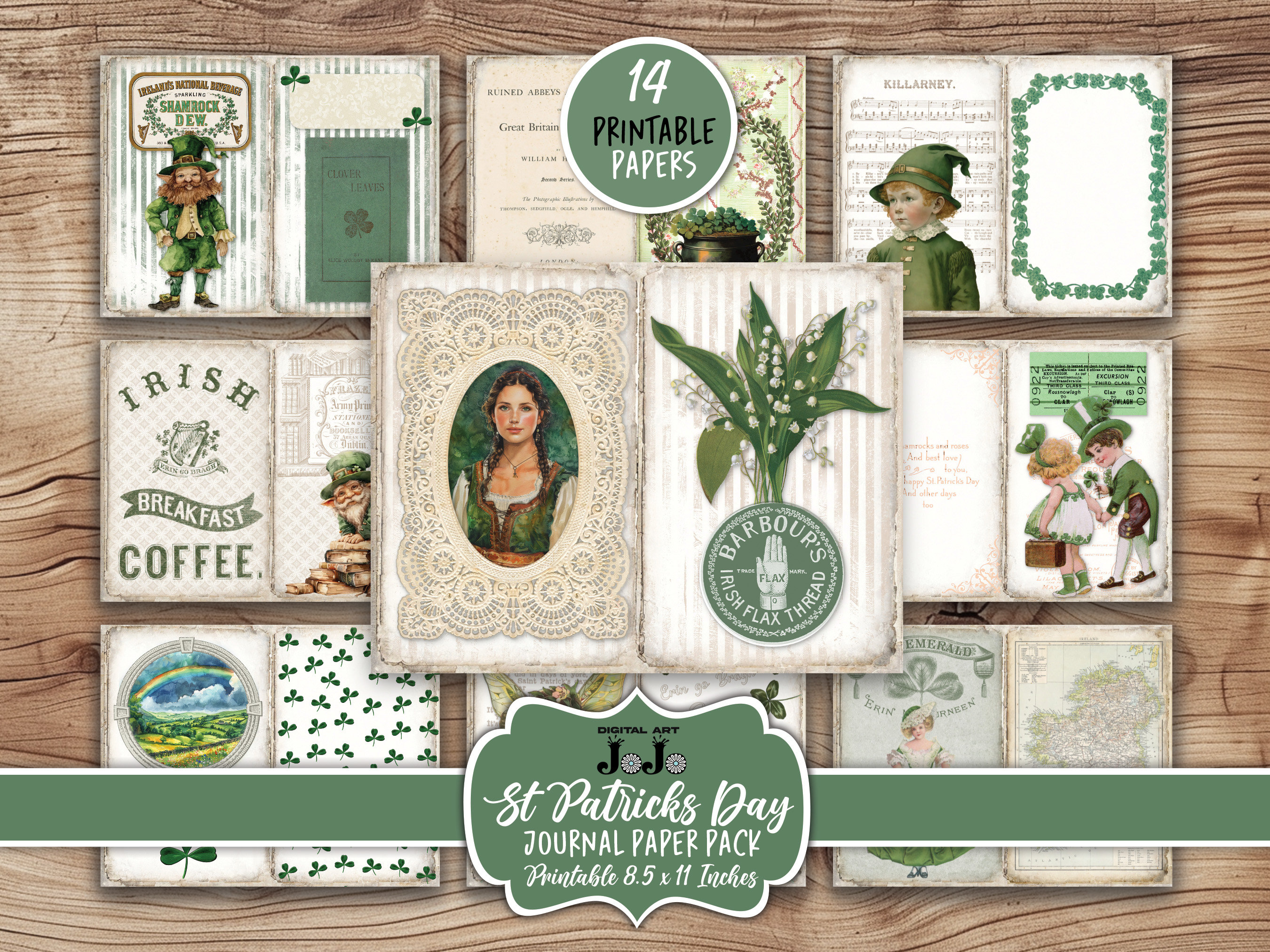 St Patricks Day Junk Journal Papers Kit, Irish Crafts Digital Pages ...