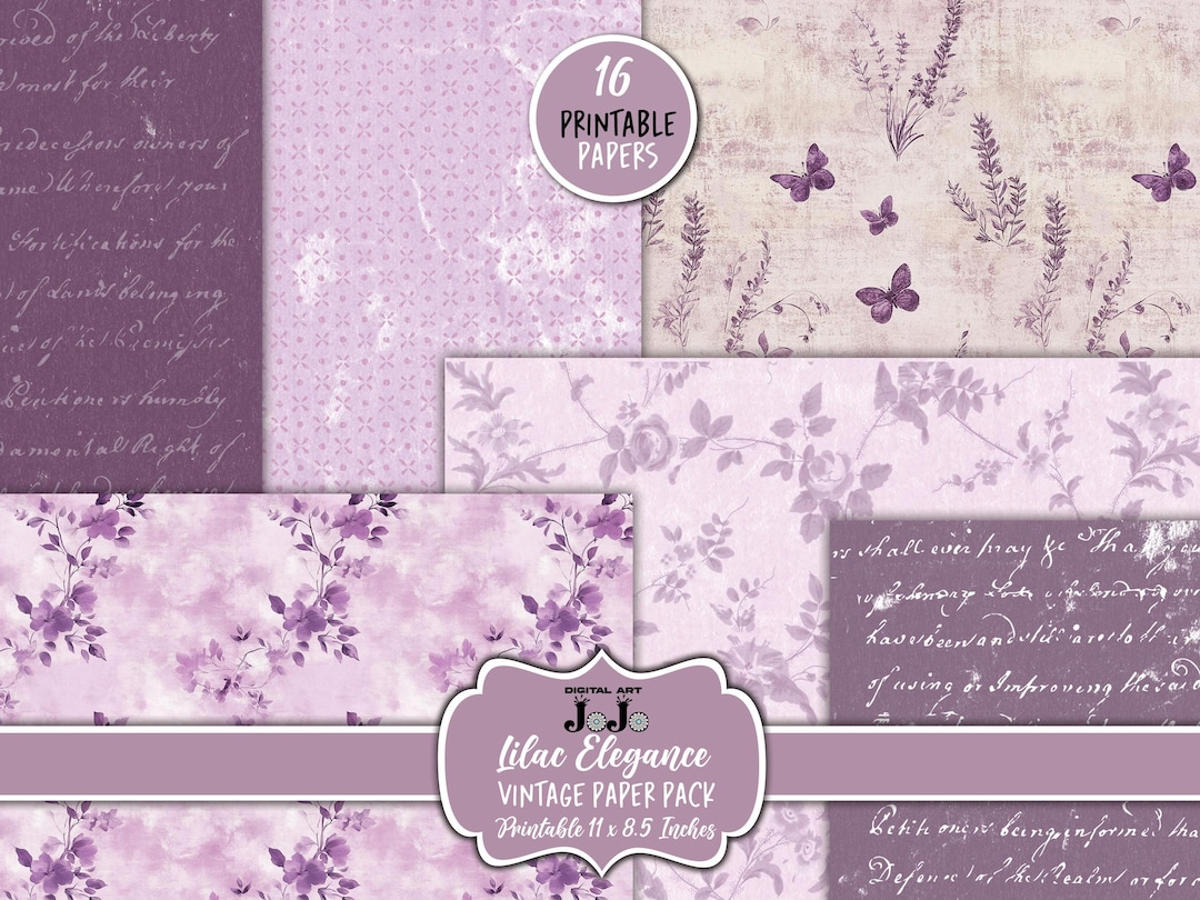 Lilac Vintage Junk Journal Papers, Scrapbook Purple Set, Digital ...
