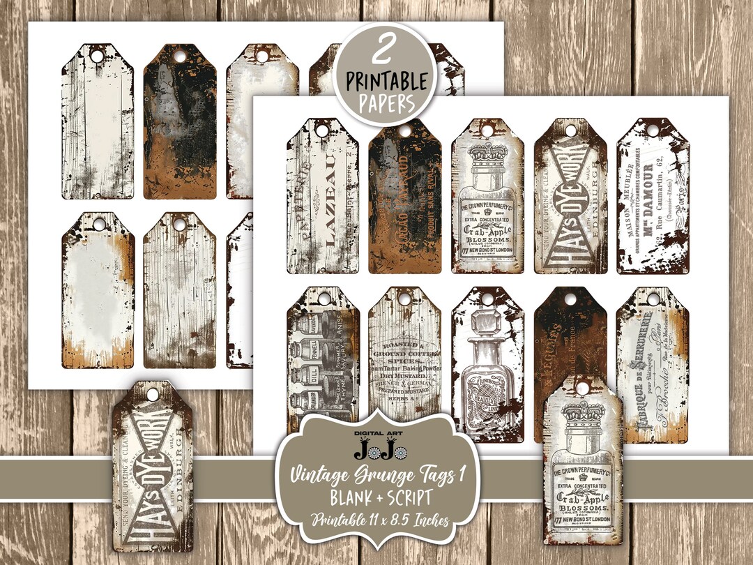 Junk Journal Vintage Tags, Distressed Scrapbook Labels, Printable ...