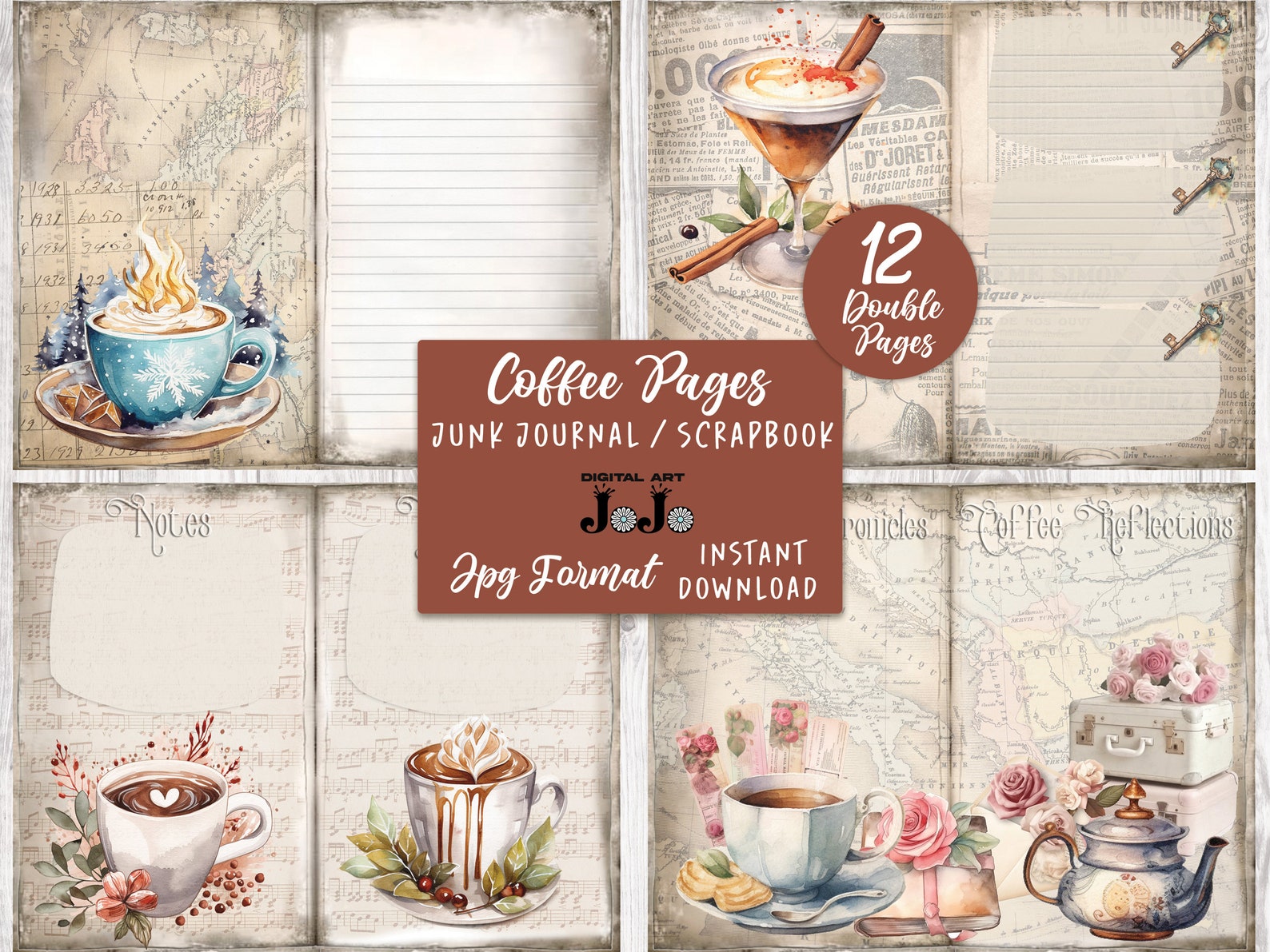Coffee Junk Journal Printable Papers, Vintage Coffee Collage Sheets ...