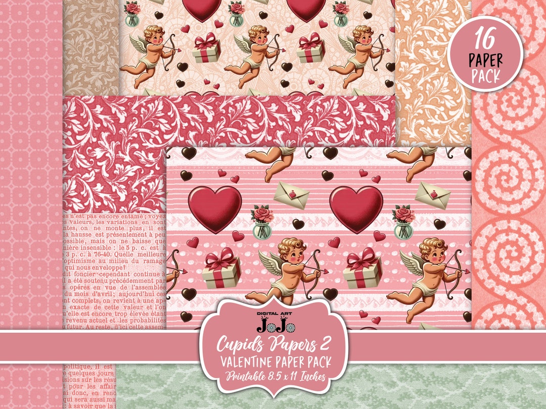 Valentine Junk Journal Digital Paper, Love Heart Scrapbook Pages Set ...