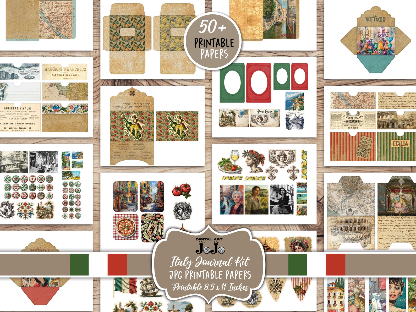 Printable Italy Junk Journal Kit, Digital Italian Papers, Vintage Craft ...