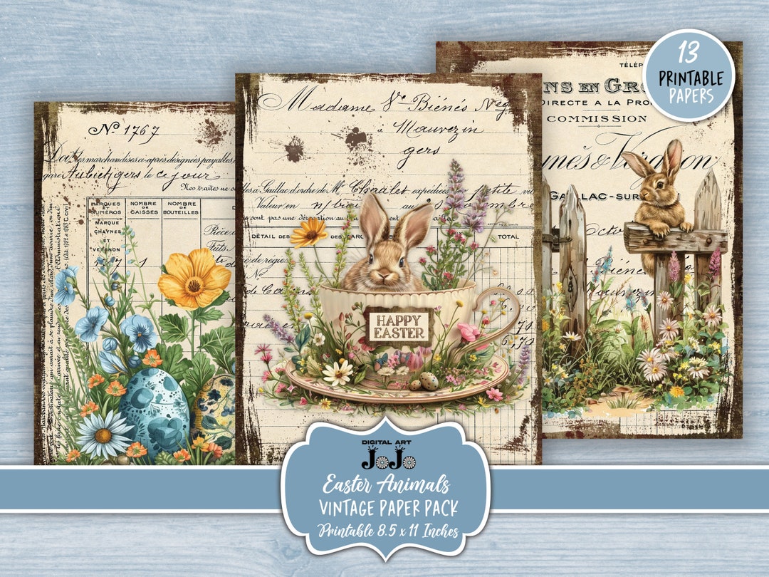 Easter Junk Journal Pages Kit, Bunny Scrapbook Vintage Papers, Floral ...