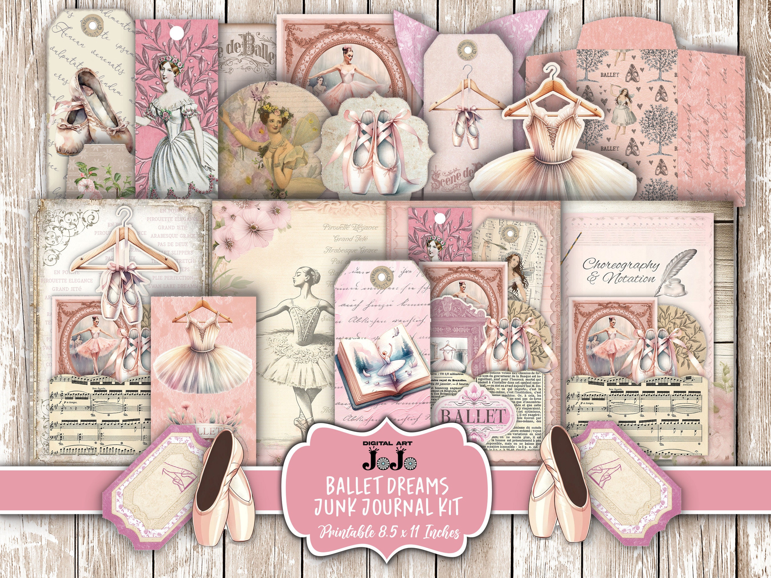 Ballet Junk Journal Kit, Ballerina Vintage Papers, Dance Handmade Pages ...