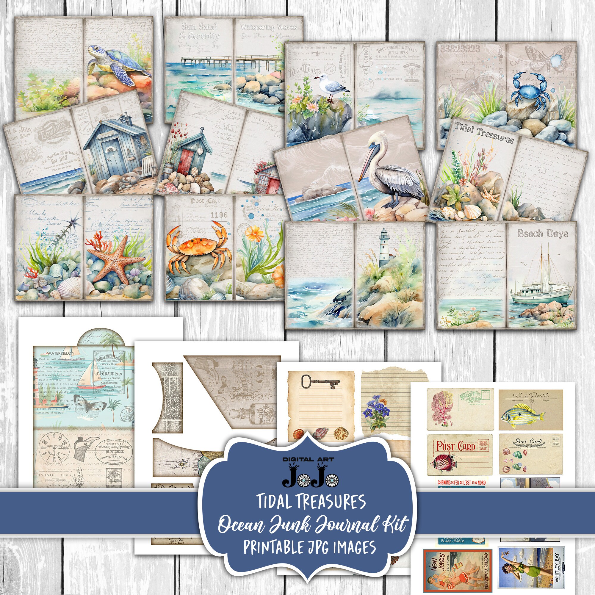 Ocean Junk Journal Kit, Digital Summer Beach Papers, Seaside Pages ...