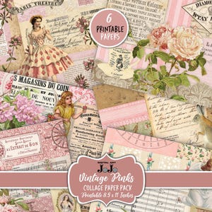 Vintage Pink Collage Kit, Junk Journal, Scrapbooking, Printable Sheets ...