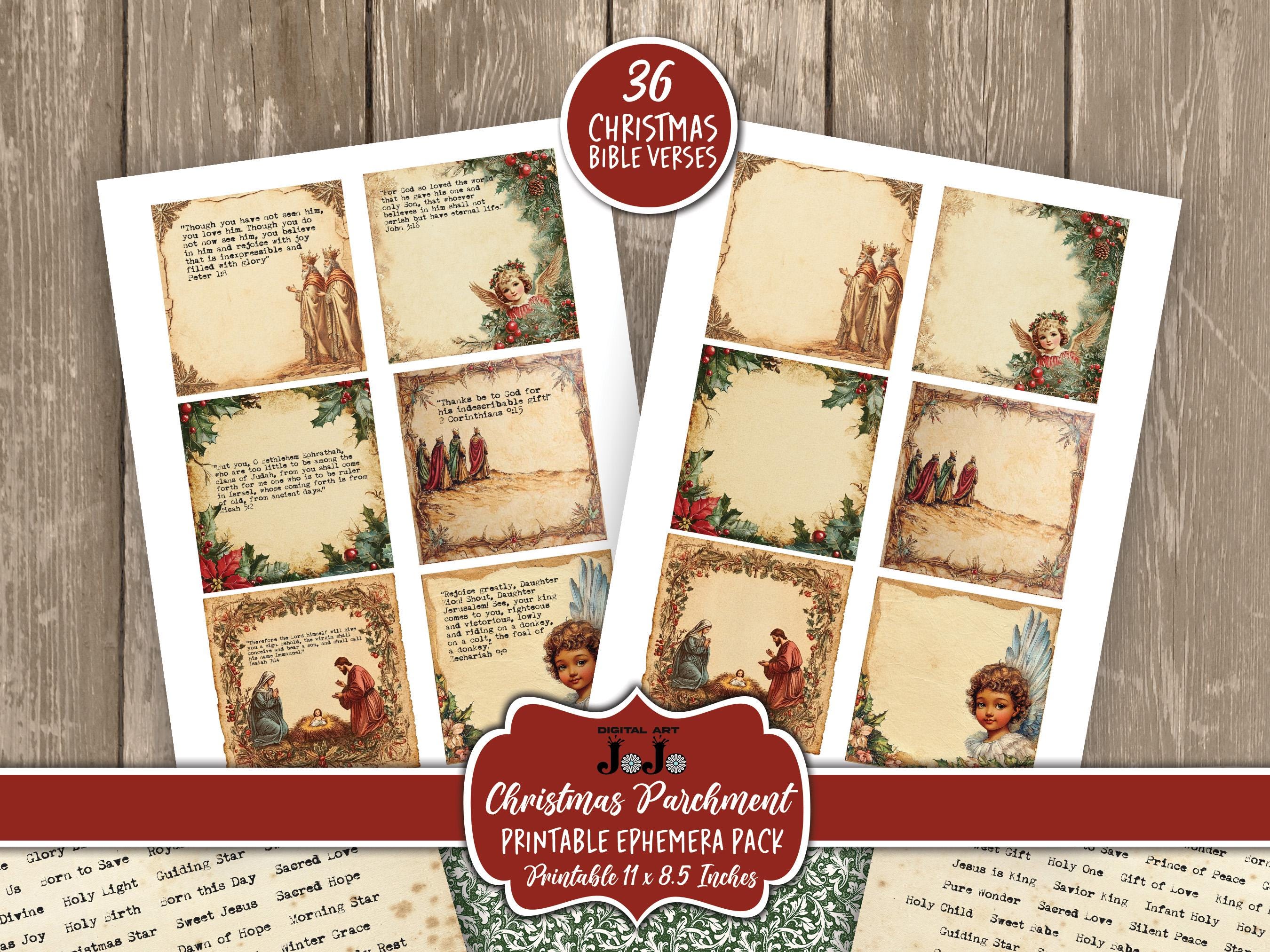 Printable Christmas Bible Verse Cards, Scripture Words for Junk Journal ...