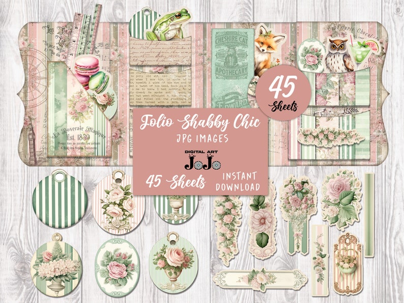 Digital Junk Journal Folio Printable Kit, Shabby Chic Papers, Handmade ...
