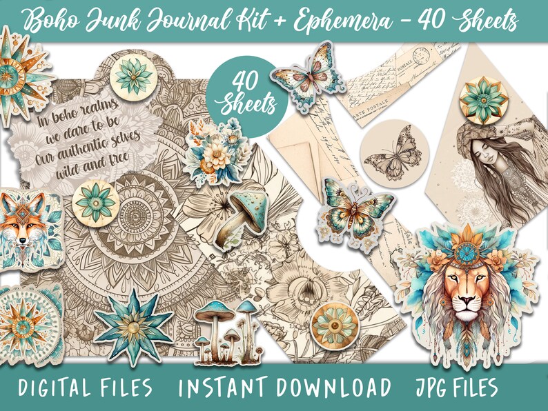 Boho Junk Journal Kits Digital Download Bohemian Printable Papers ...