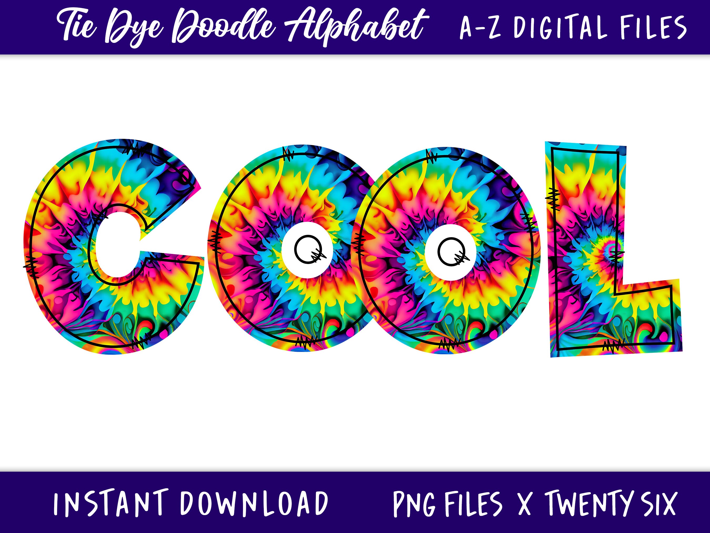 Rainbow Tie Dye Alphabet PNG Bundle Colorful Tie Dye Color - Etsy