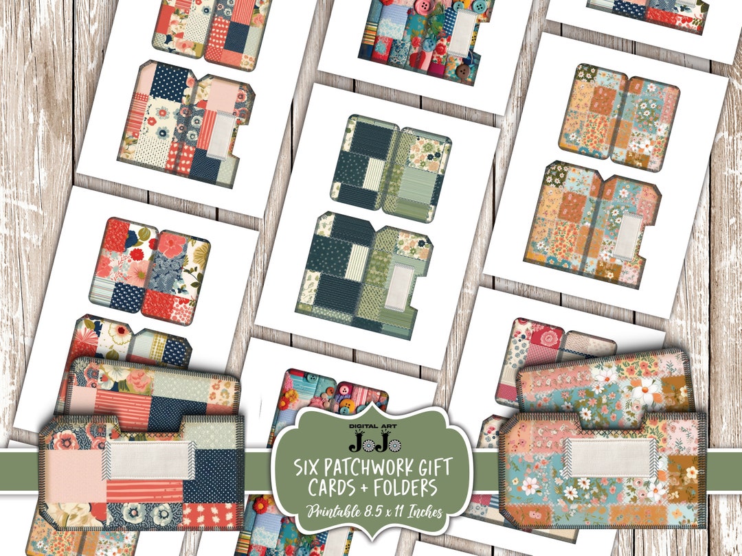 Printable Patchwork Gift Card, Digital Junk Journal Folder, Scrapbook ...