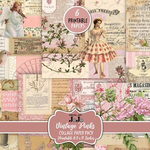 Vintage Pink Collage Kit, Junk Journal, Scrapbooking, Printable Sheets ...