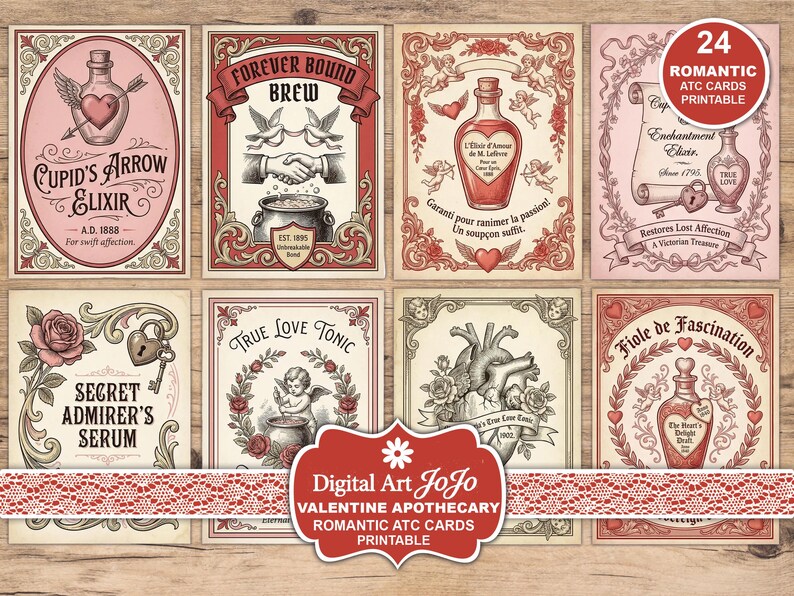 Vintage Romantic Apothecary Ephemera Labels Printable, Love Potion ...