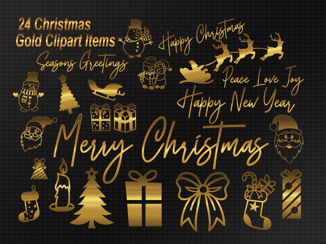 Gold Christmas Clipart Set, Gold Christmas Clip Art Commercial, Holiday ...