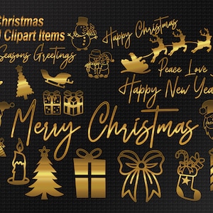 Gold Christmas Clipart Set, Gold Christmas Clip Art Commercial, Holiday ...